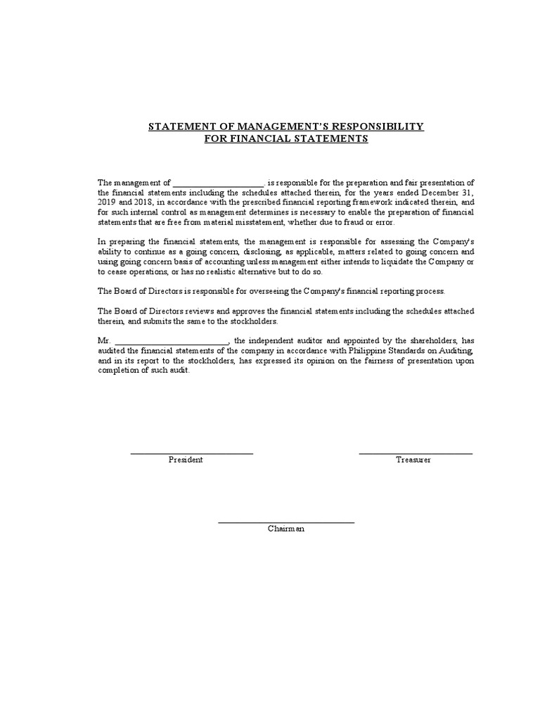Management's Responsibility for Financial Statements | PDF