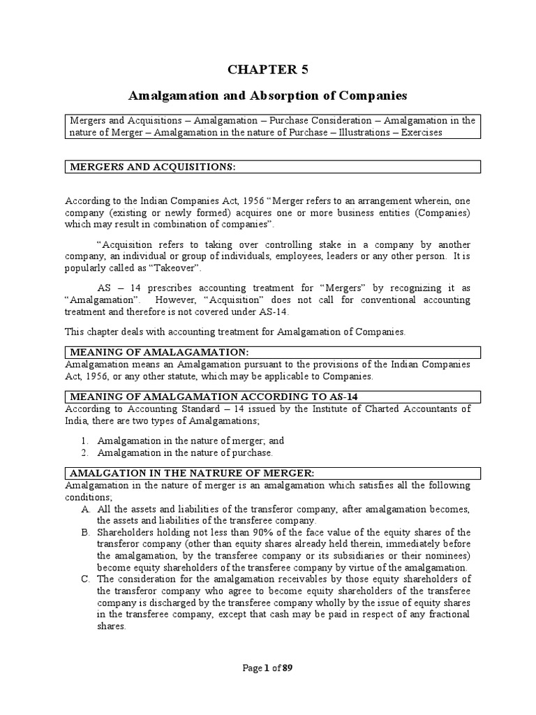 Amalgamation and Absorption of Companies | PDF | Consolidation ...