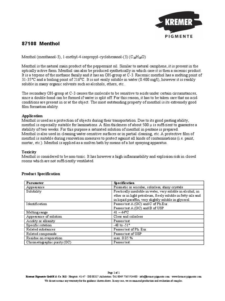 Menthol | PDF | Solubility | Solution