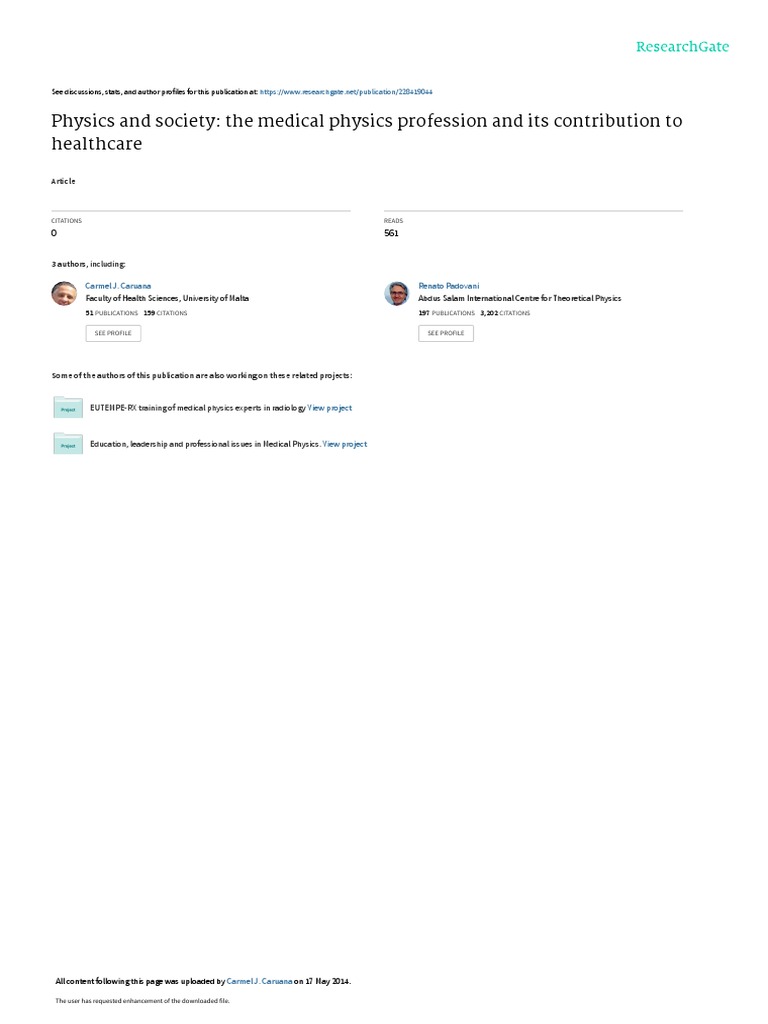 Physics and Society The Medical Physics Profession | PDF | Medical ...