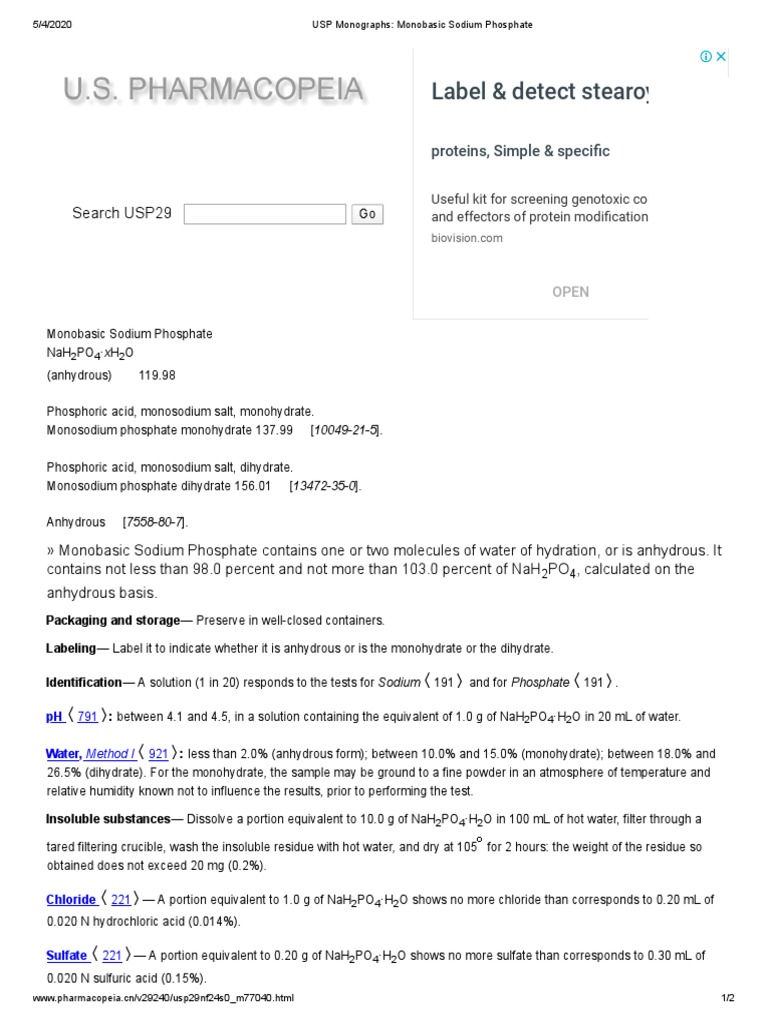 Usp Monographs Monobasic Sodium Phosphate Pdf Sodium Hydroxide Solubility