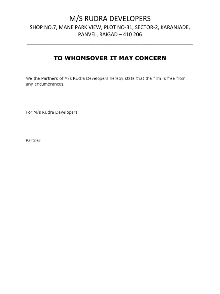 Encumbrance Letter for Rudra Developers | PDF