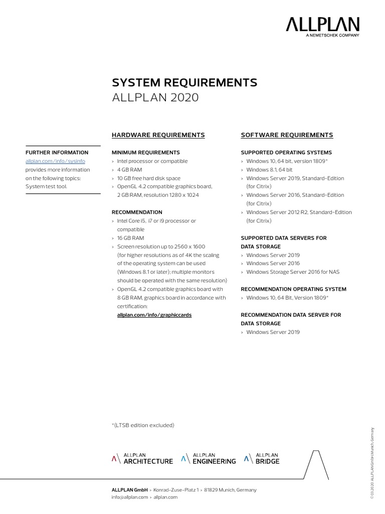 System Requirements Allplan 2020 EN GMBH | PDF | 64 Bit Computing | Microsoft Windows