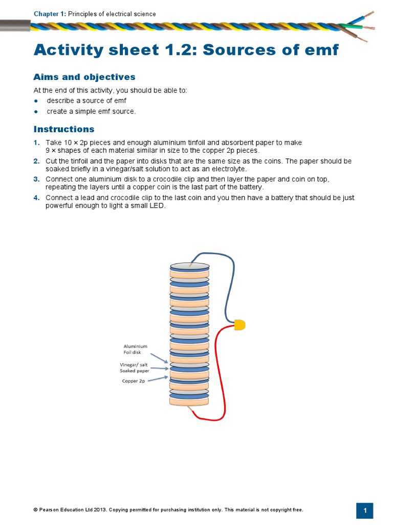 Activity Sheet 1.2: Sources of Emf: Aims and Objectives | PDF