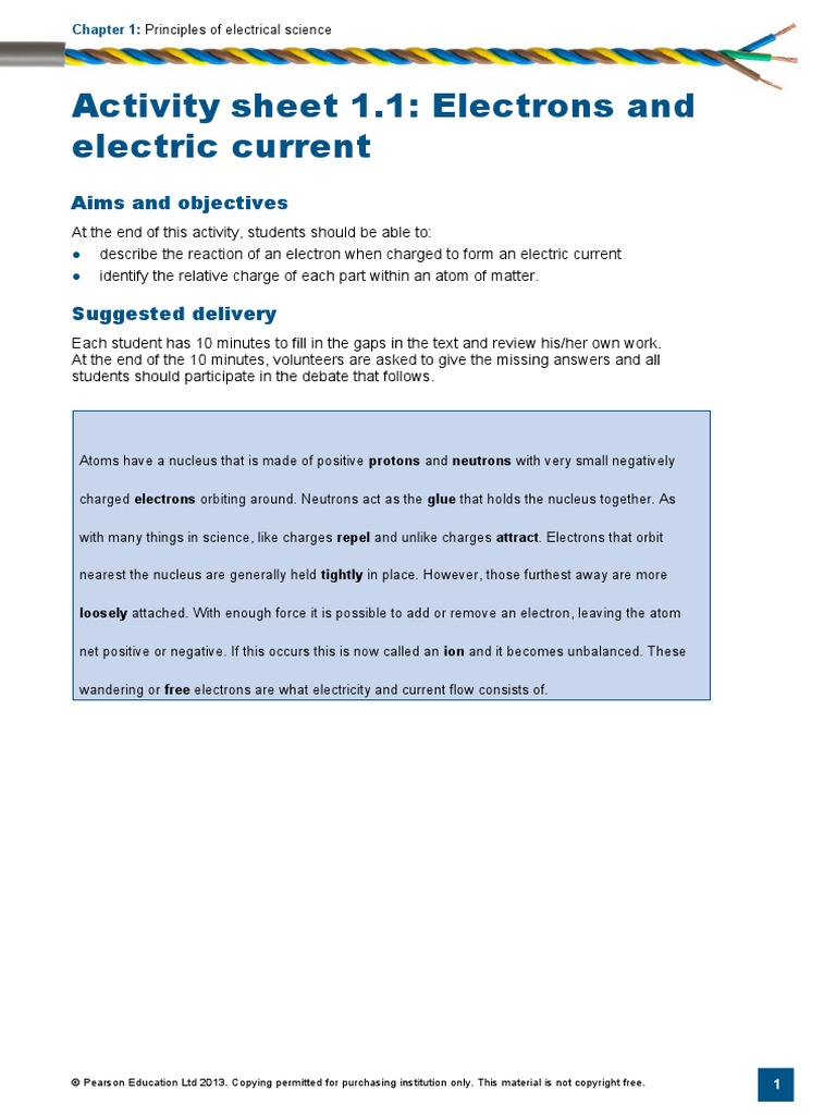 Activity Sheet 1 1 Electrons And Electric Current Pdf