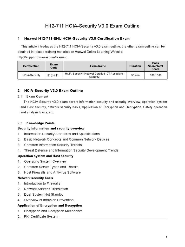 HCIA-Security H12-711 Exam Outline | PDF | Information Security ...