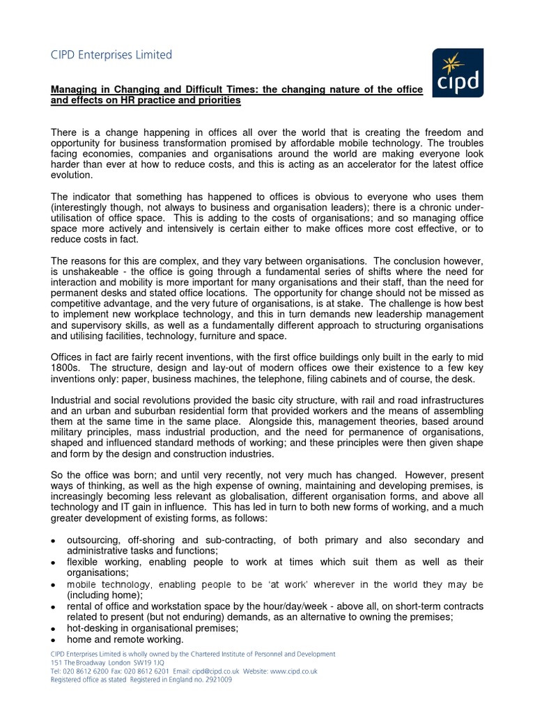 CIPD Case Studies - The Changing Nature of The Office and Effects On HR ...