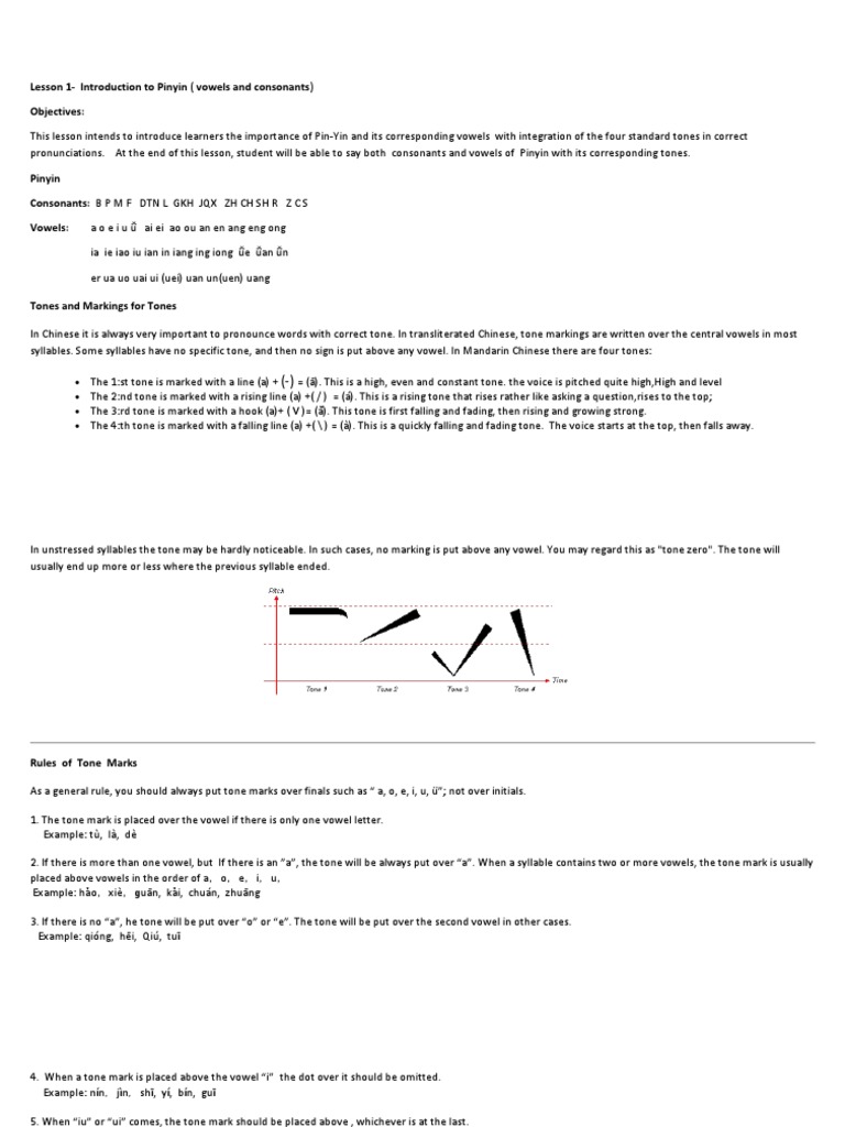Lesson 1 Introduction To Pin Yin Pdf Pinyin Tone Linguistics