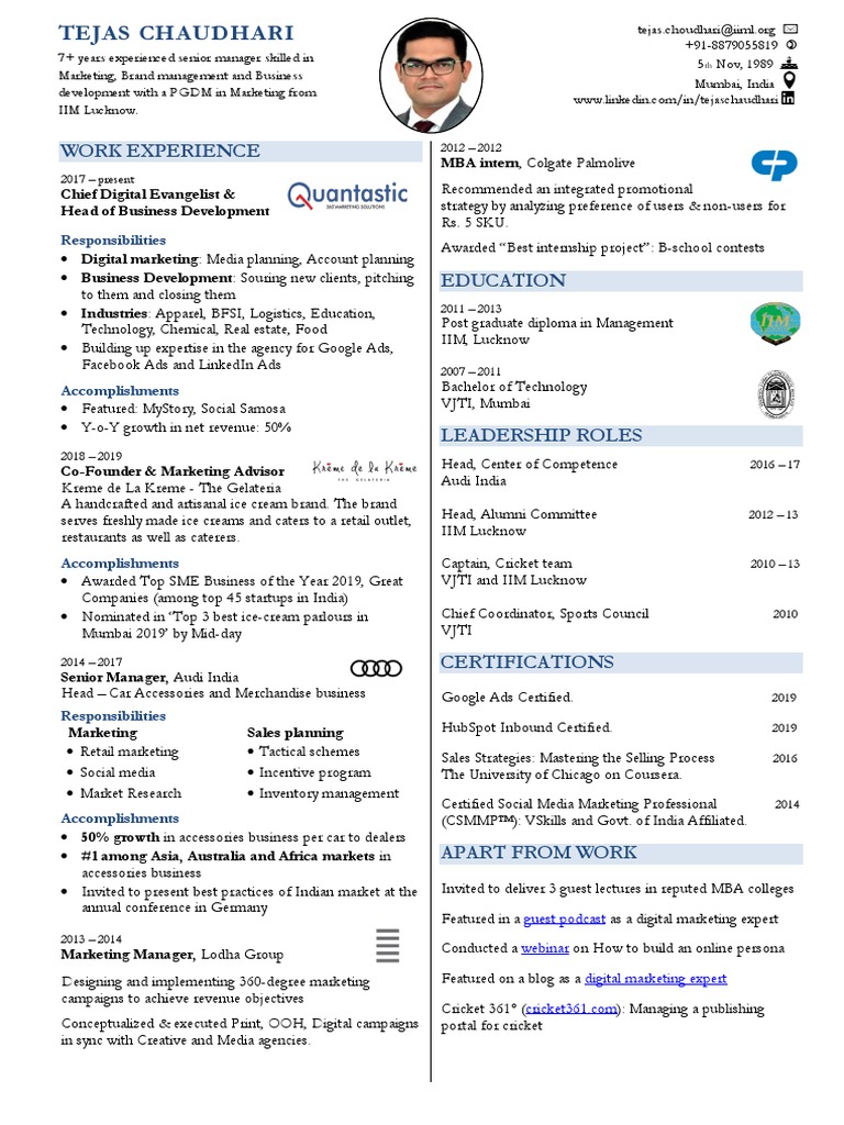 Tejas Chaudhari Resume 2020 | Download Free PDF | Digital Marketing | Marketing