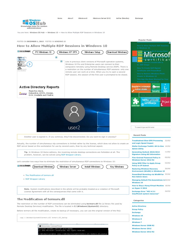 How To Allow Multiple RDP Sessions in Windows 10 Windows OS H | PDF ...