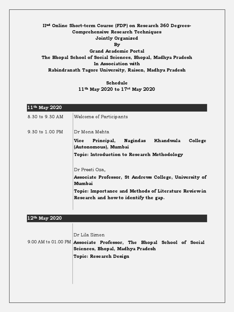 2nd FDP Schedule - Final | PDF | Statistical Analysis | Teaching ...