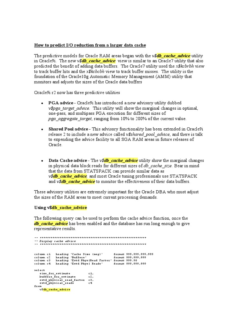 How to predict I/O reduction from a larger data cache | PDF | Cache (Computing) | Oracle Database