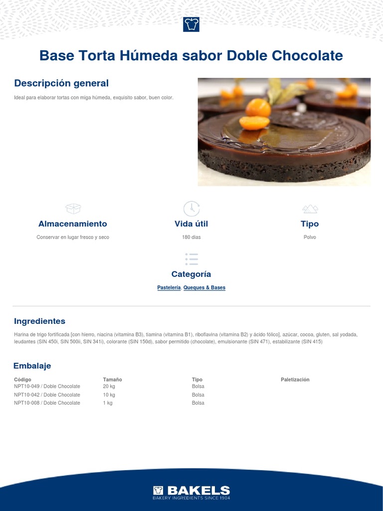 Base Torta Húmeda Sabor Doble Chocolate PDF | PDF | Chocolate | Alimentos