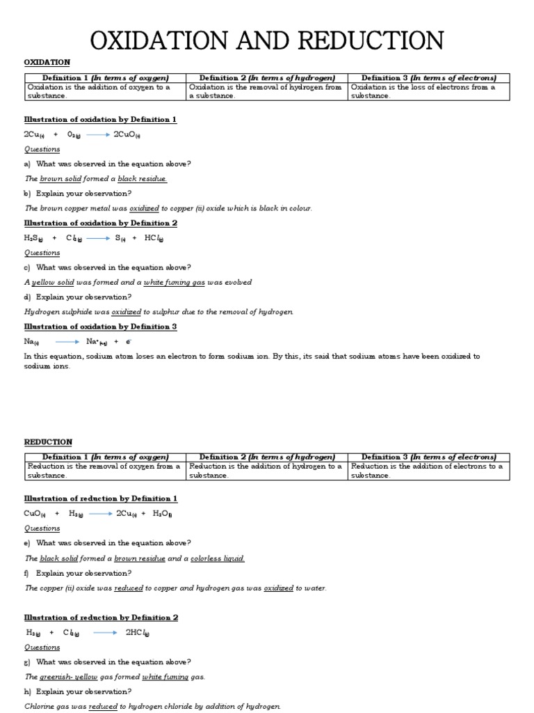 Oxidation and Reduction | PDF | Redox | Chlorine