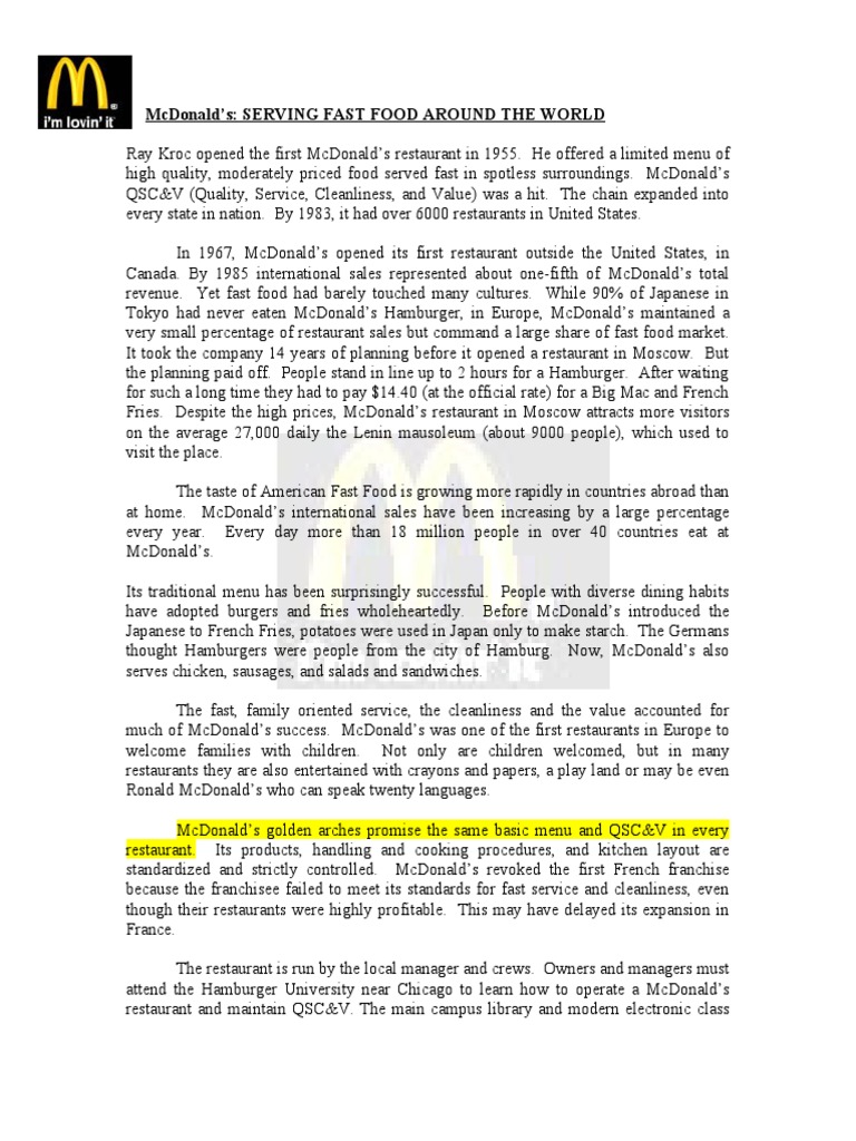 McDonald's Global Success Story: Leveraging Standardization and ...