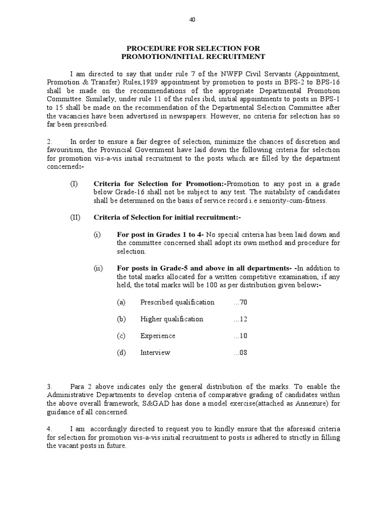 Esta - Code PROCEDURE FOR SELECTION | PDF | Civil Service | Recruitment