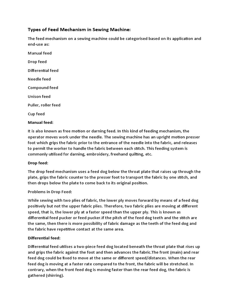Feed Mechanism in Sewing Machine | PDF | Sewing Machine | Manufactured ...