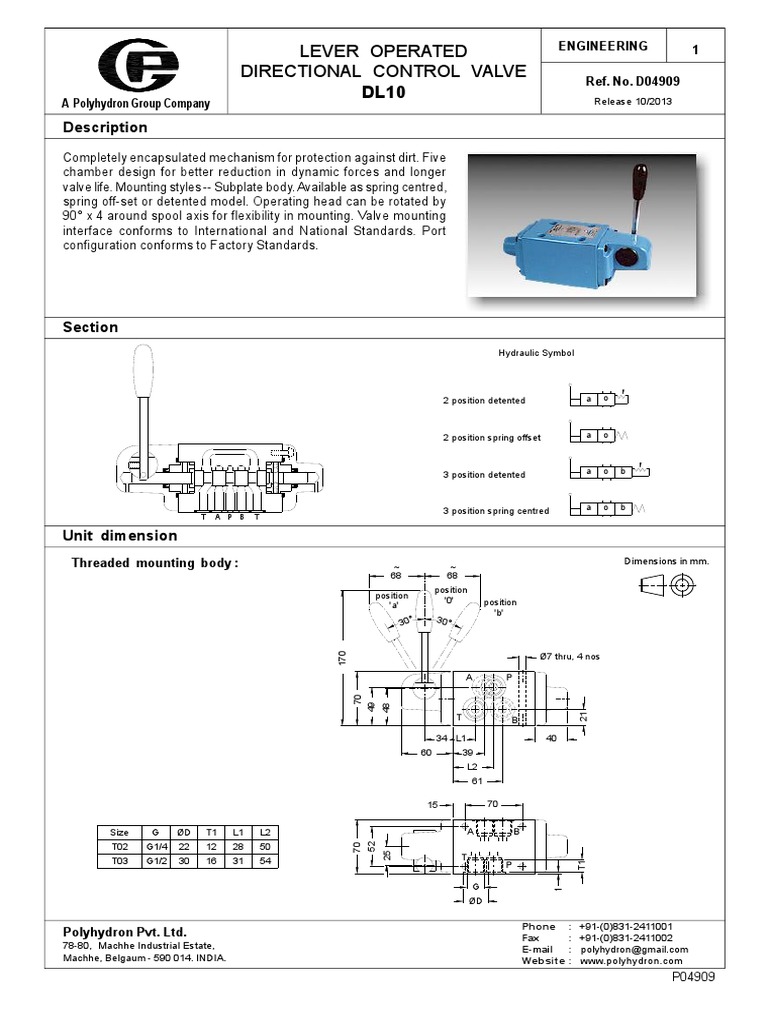 Lever Operated Dirctional Control Valve DL10 | PDF | Viscosity | Valve