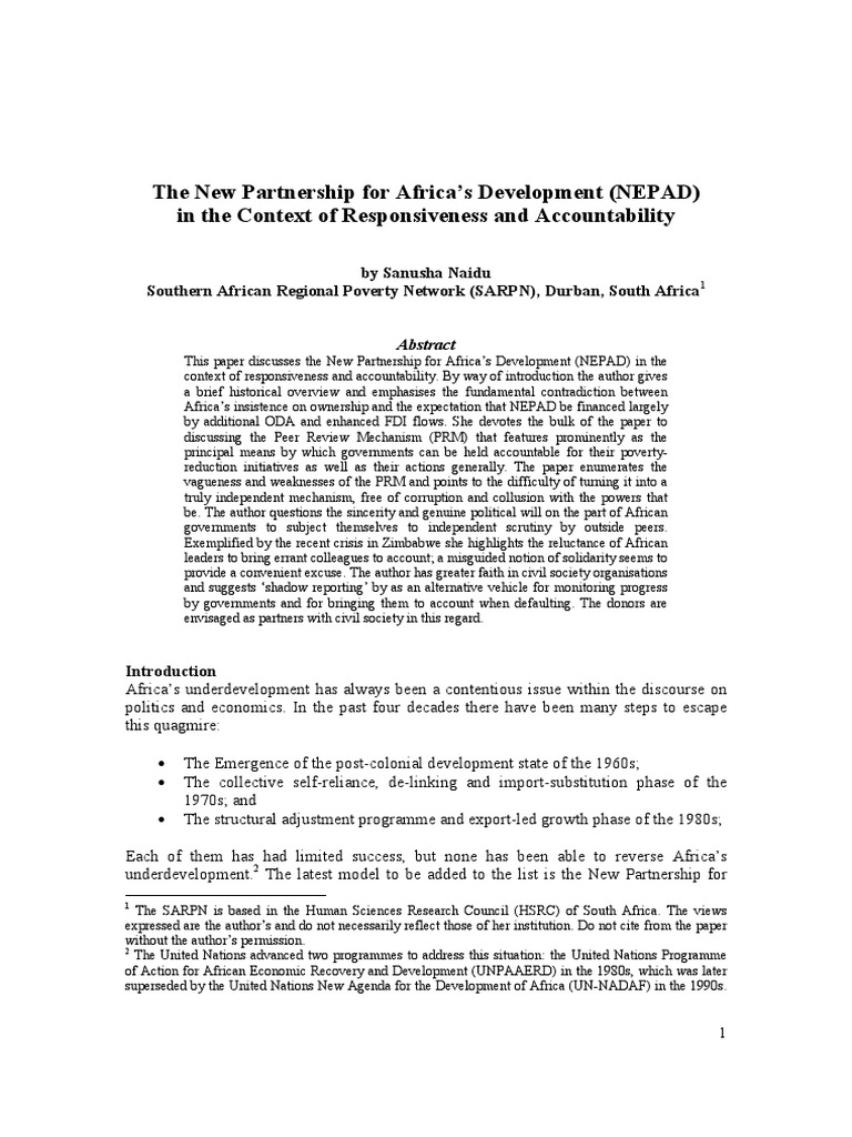 The New Partnership For Africa's Development (NEPAD) in The Context of ...