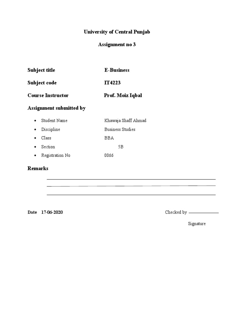 University of Central Punjab Assignment No 3 | PDF | Electronic ...