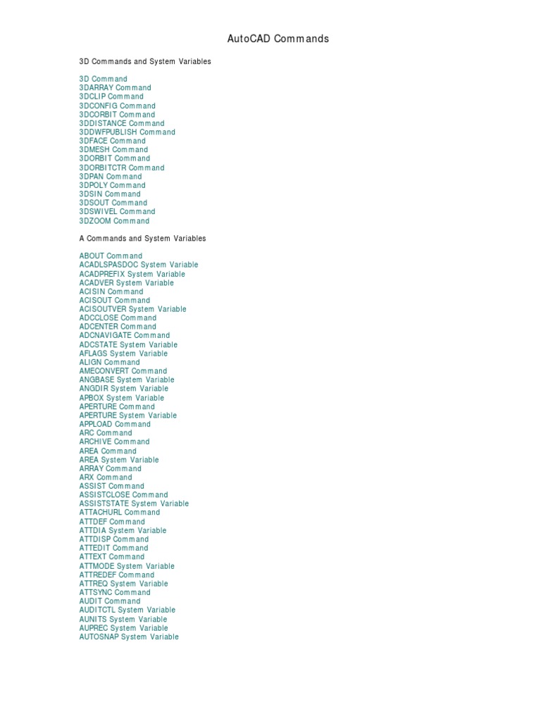 Autocad Commands: 3D Commands and System Variables | PDF | Software ...
