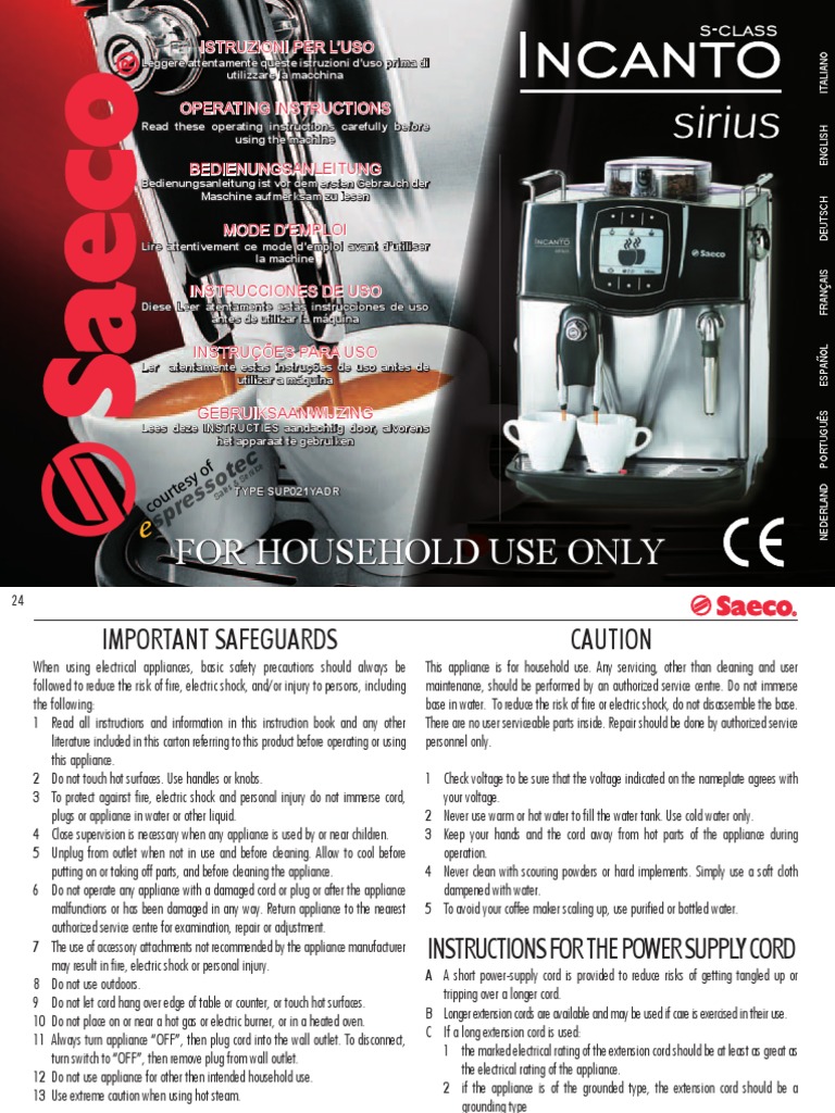 Comprehensive Operating Instructions for Household Espresso Machine ...