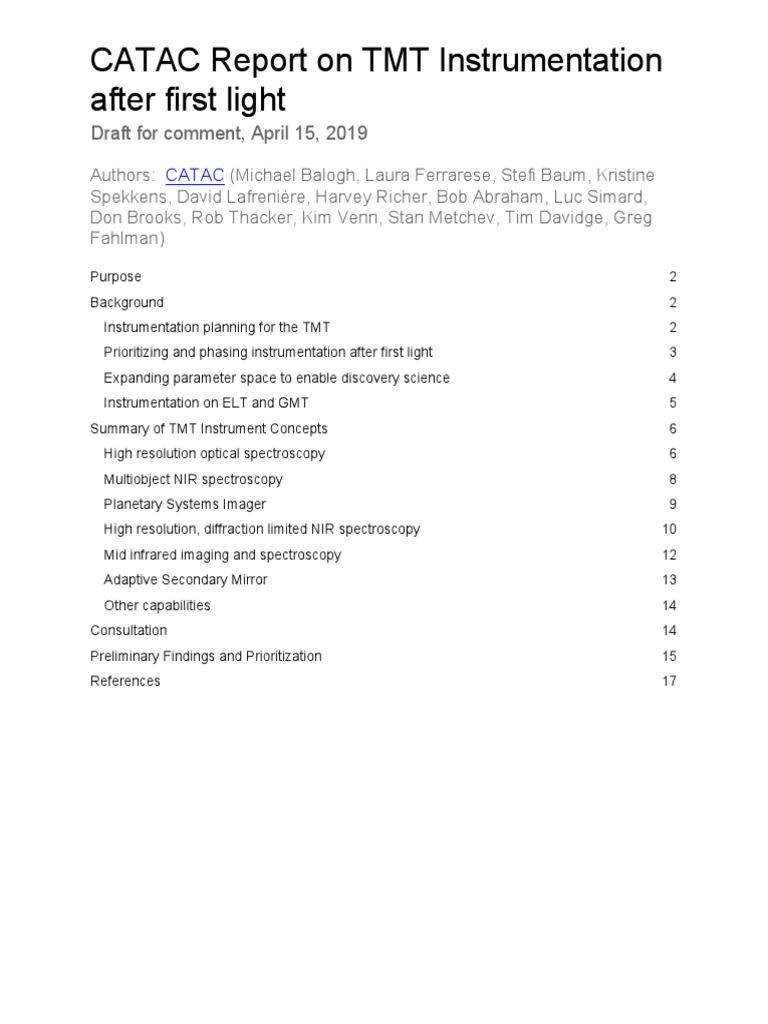 TMT Instrumentation Strategy Post-First Light | PDF | Exoplanet | Stars