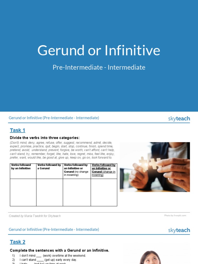 Gerund or Infinitive: Pre-Intermediate - Intermediate | PDF