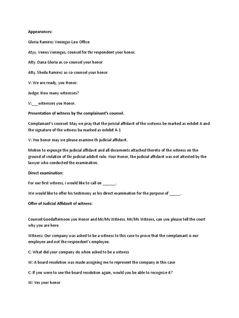 Labor Mock Trial Script | PDF | Judge | Affidavit