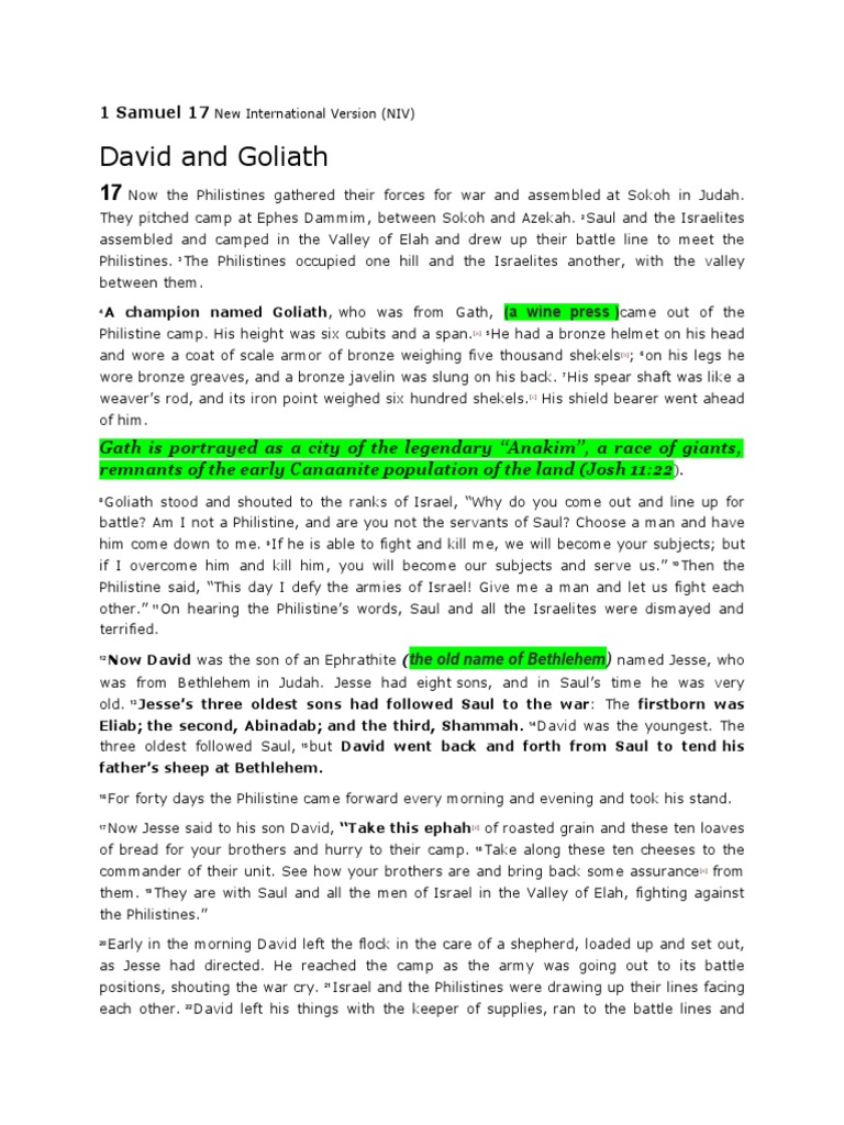 David and Goliath: 1 Samuel 17 | PDF | Goliath | David