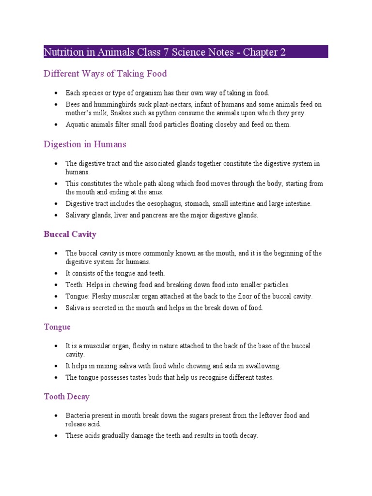 Nutrition in Animals Class 7 Science Notes - Chapter 2: Different Ways ...