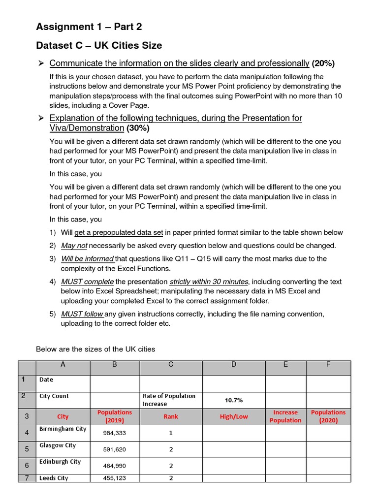 Assignment 1 - Part 2 Dataset C - UK Cities Size | PDF | Microsoft ...