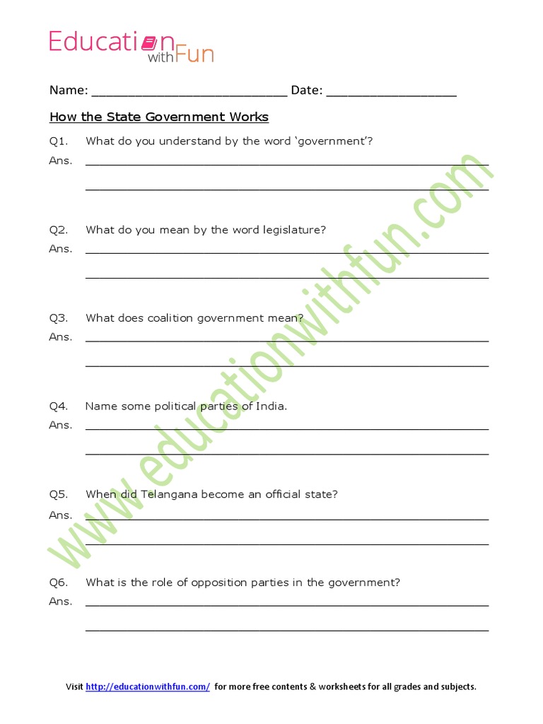Class 7 State Government Worksheet | PDF | Indian National Congress ...