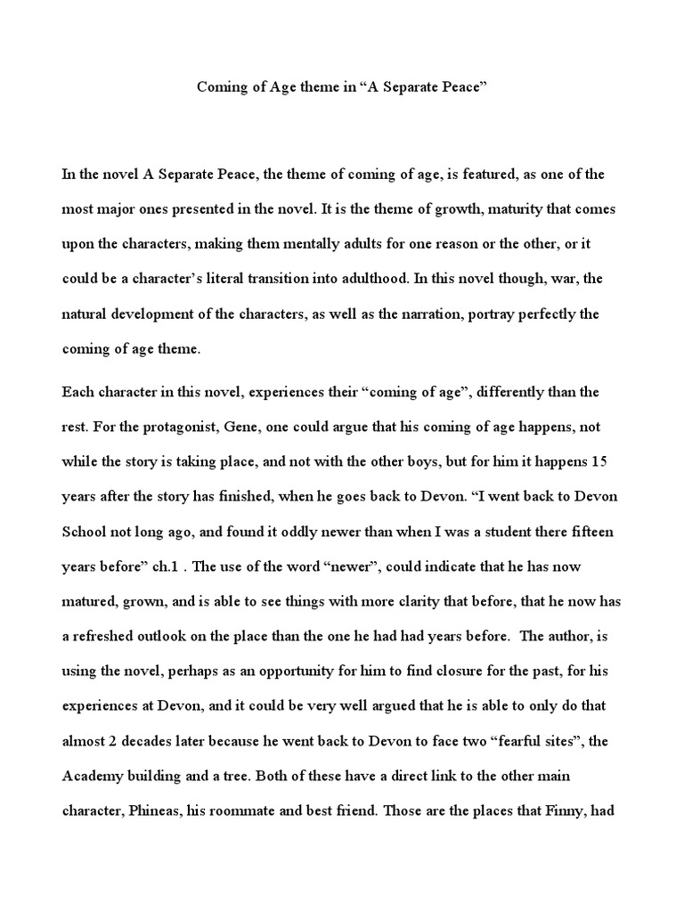 Coming of Age Theme in A Separete Peace | PDF