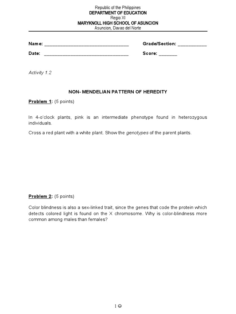 Non Mendelian Worksheet (Im) | PDF