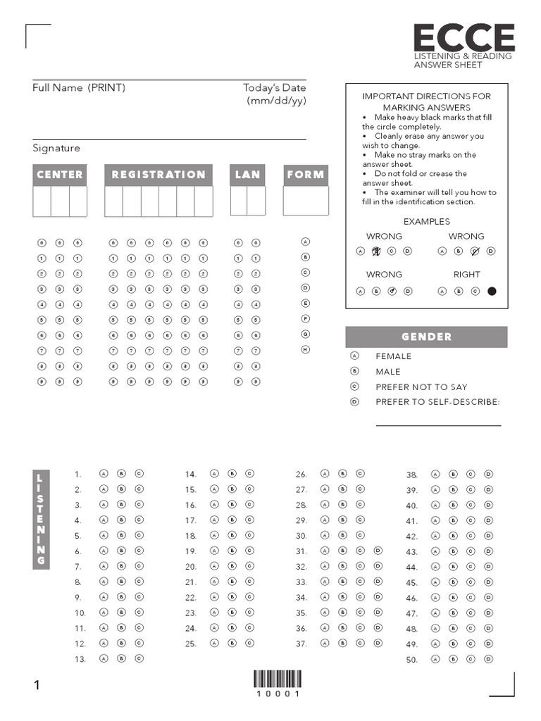 Listening & Reading Answer Sheet | PDF