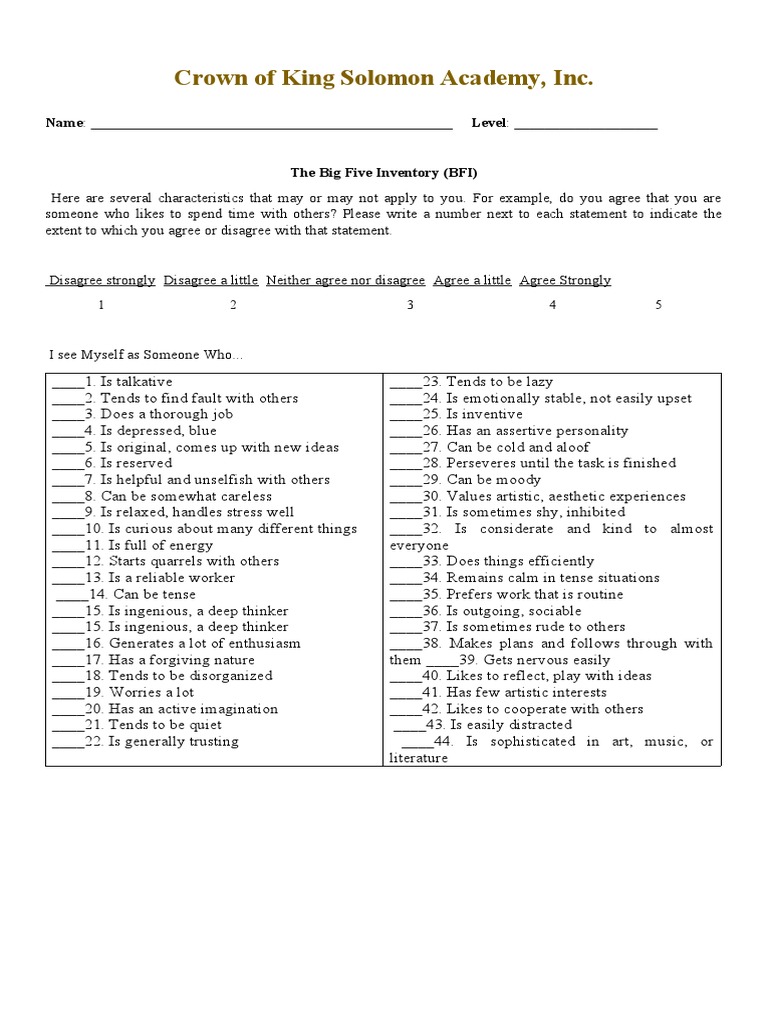 The Big Five Inventory | PDF | Psychological Concepts | Cognitive Science
