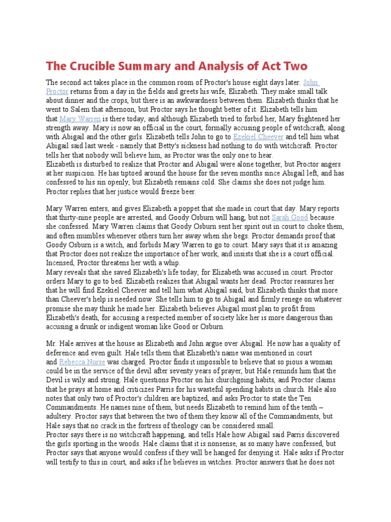 The Crucible Summary and Analysis of Act Two | PDF