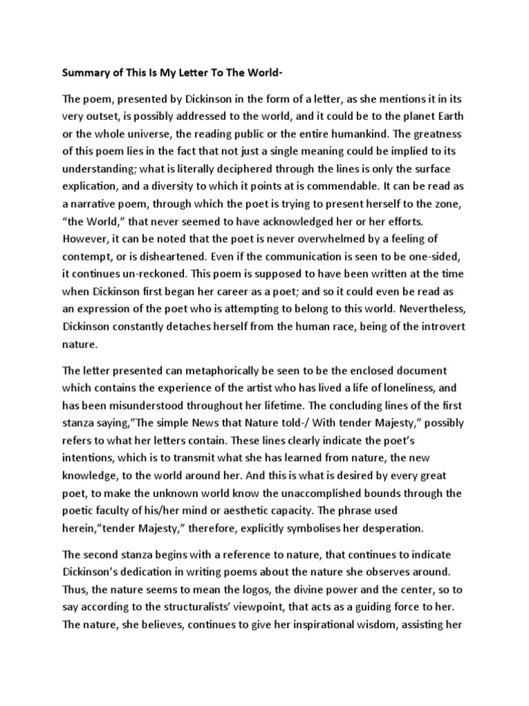 This Is My Letter To The World | PDF | Poetry