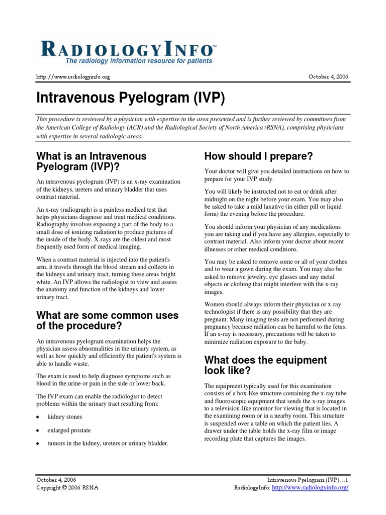 Intravenous Pyelogram Ivp Pdf Pdf Medical Imaging Medical Physics