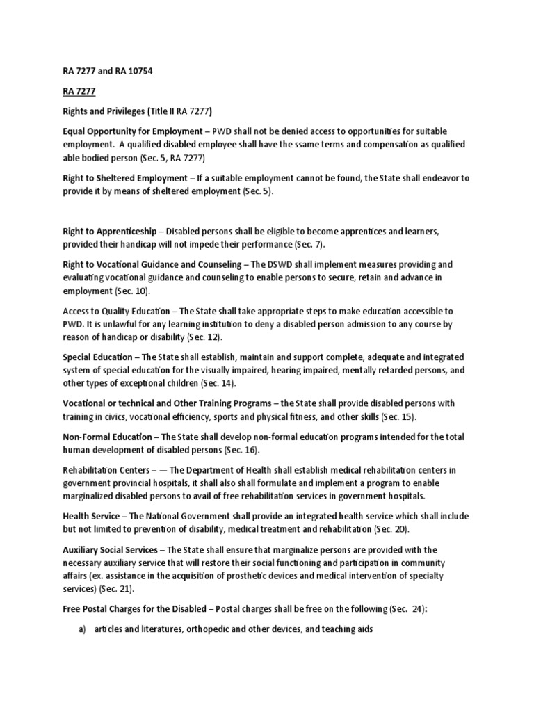 RA 7277 and RA 10754 | PDF | Disability | Accessibility