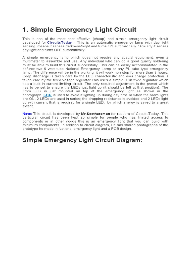 Simple Emergency Light Circuit Diagram | Download Free PDF | Amplifier ...