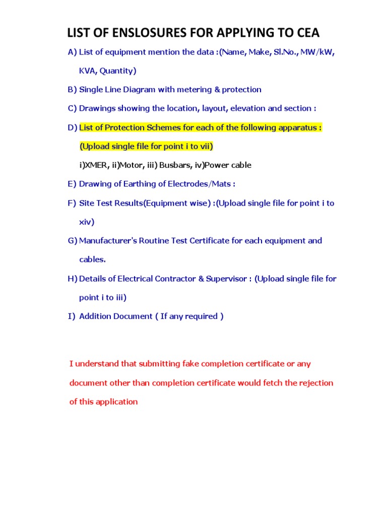 Application for CEA Approval: Required Enclosures for Submission | PDF