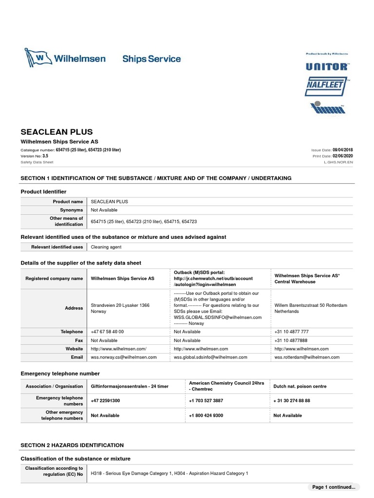 Seaclean Plus 210 LTR SDS | PDF | Toxicity | Fires