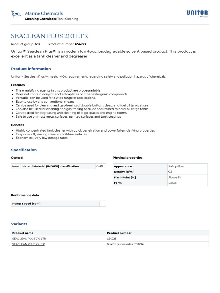 Seaclean Plus 210 LTR | PDF | Sea | Water