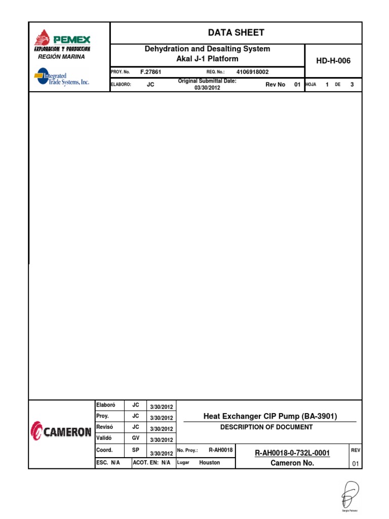 Data Sheet: Dehydration and Desalting System Akal J-1 Platform HD-H-006 ...