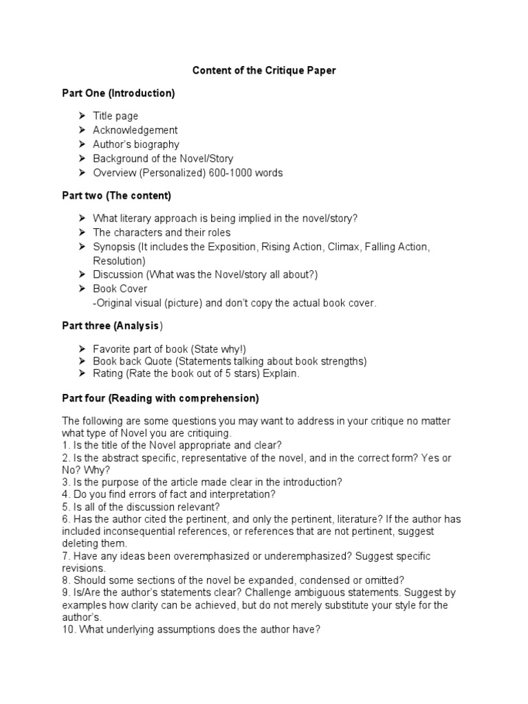 Content of The Critique Paper Part One (Introduction) | PDF | General ...