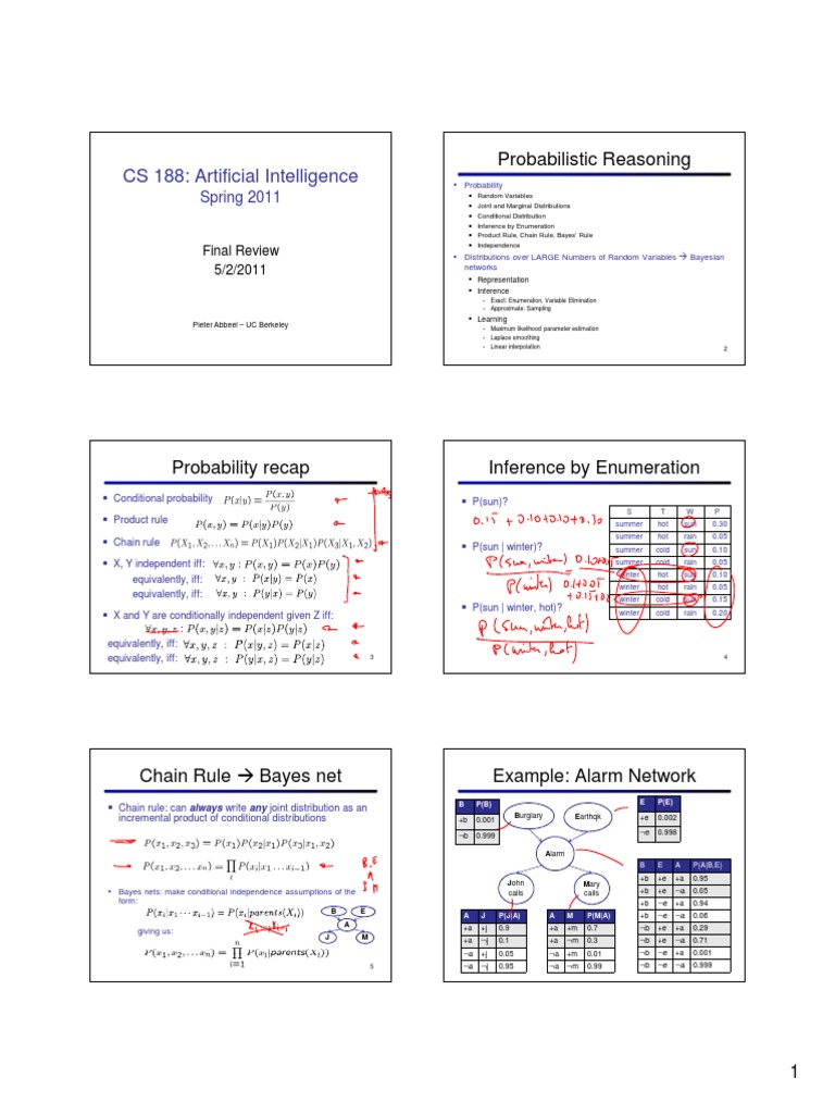 Probabilistic Reasoning: CS 188: Artificial Intelligence | PDF ...