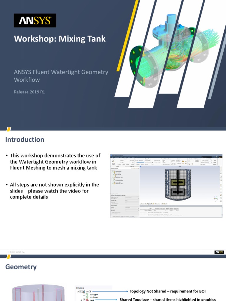 Workshop: Mixing Tank: ANSYS Fluent Watertight Geometry Workflow | PDF | Computing | Computing ...