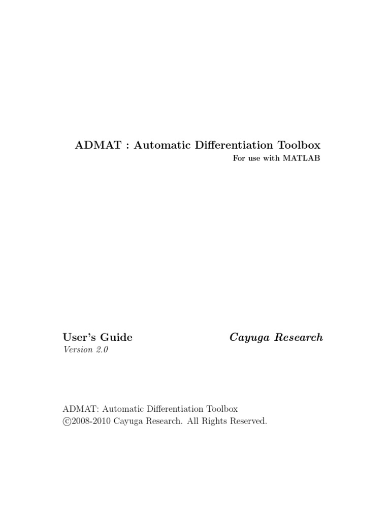 ADMAT-Automatic Differentiation Toolbox For Use With MATLAB | PDF | Parameter (Computer ...